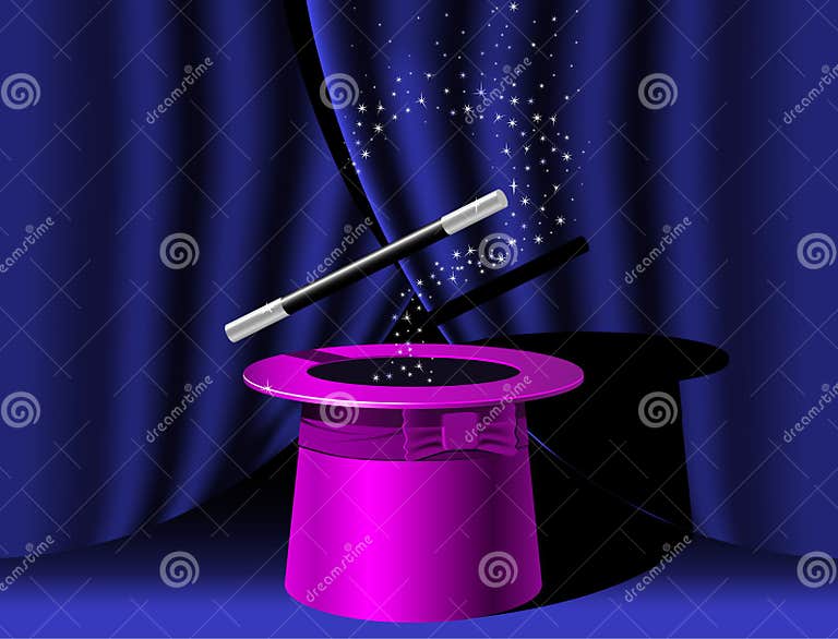 Magician Top Hat and Magic Wand Stock Vector - Illustration of mystery ...