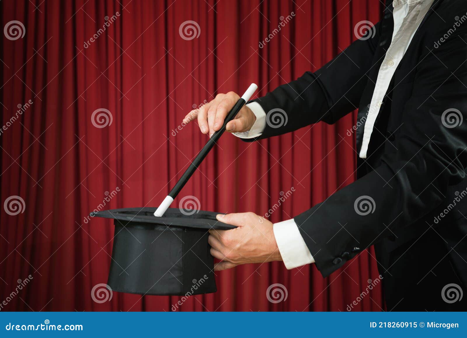 Magician with Top Hat and Magic Wand Stock Image - Image of mystery ...