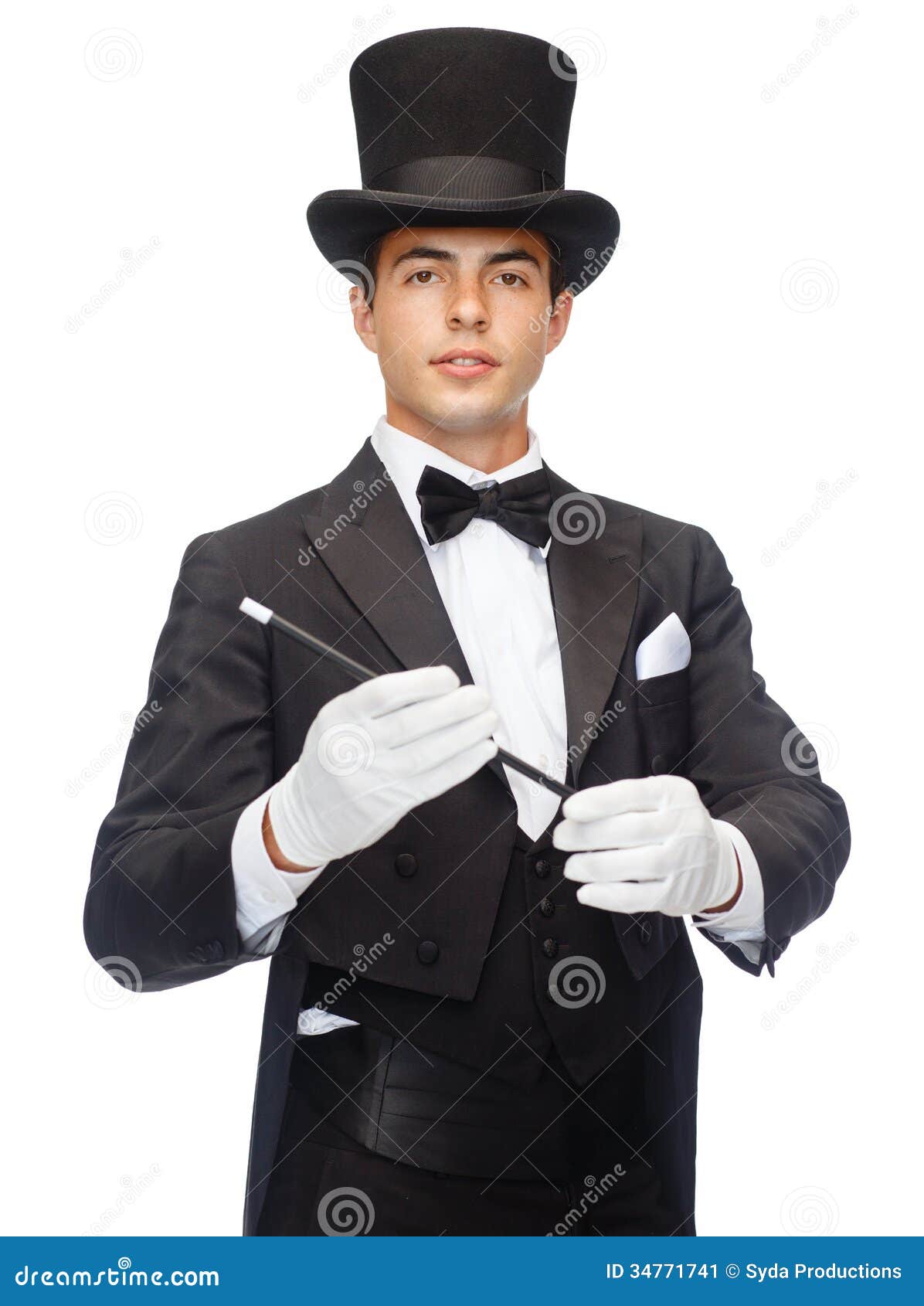 Magician in Top Hat with Magic Wand Showing Trick Stock Image - Image ...