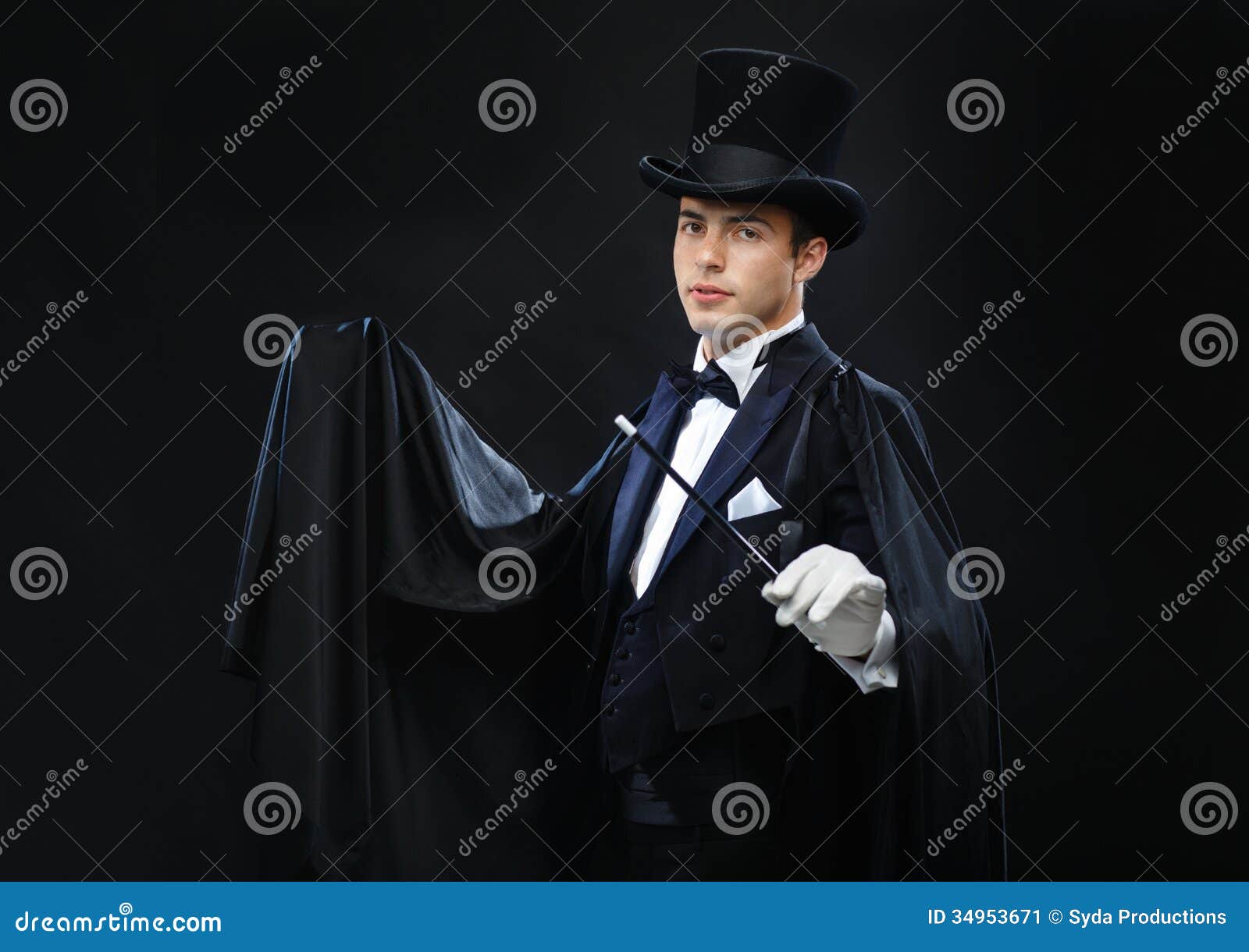 Magician in Top Hat with Magic Wand Showing Trick Stock Image - Image ...
