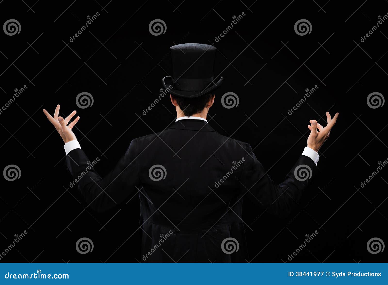 Magician in Top Hat Showing Trick from the Back Stock Image - Image of ...