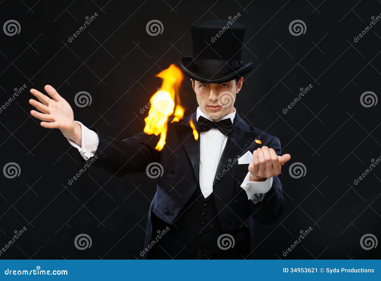 Magician in Top Hat Showing Trick with Fire Stock Image - Image of ...