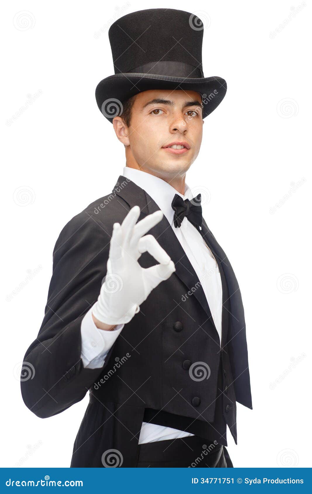 Magician in Top Hat Showing Trick Stock Image - Image of isolated ...