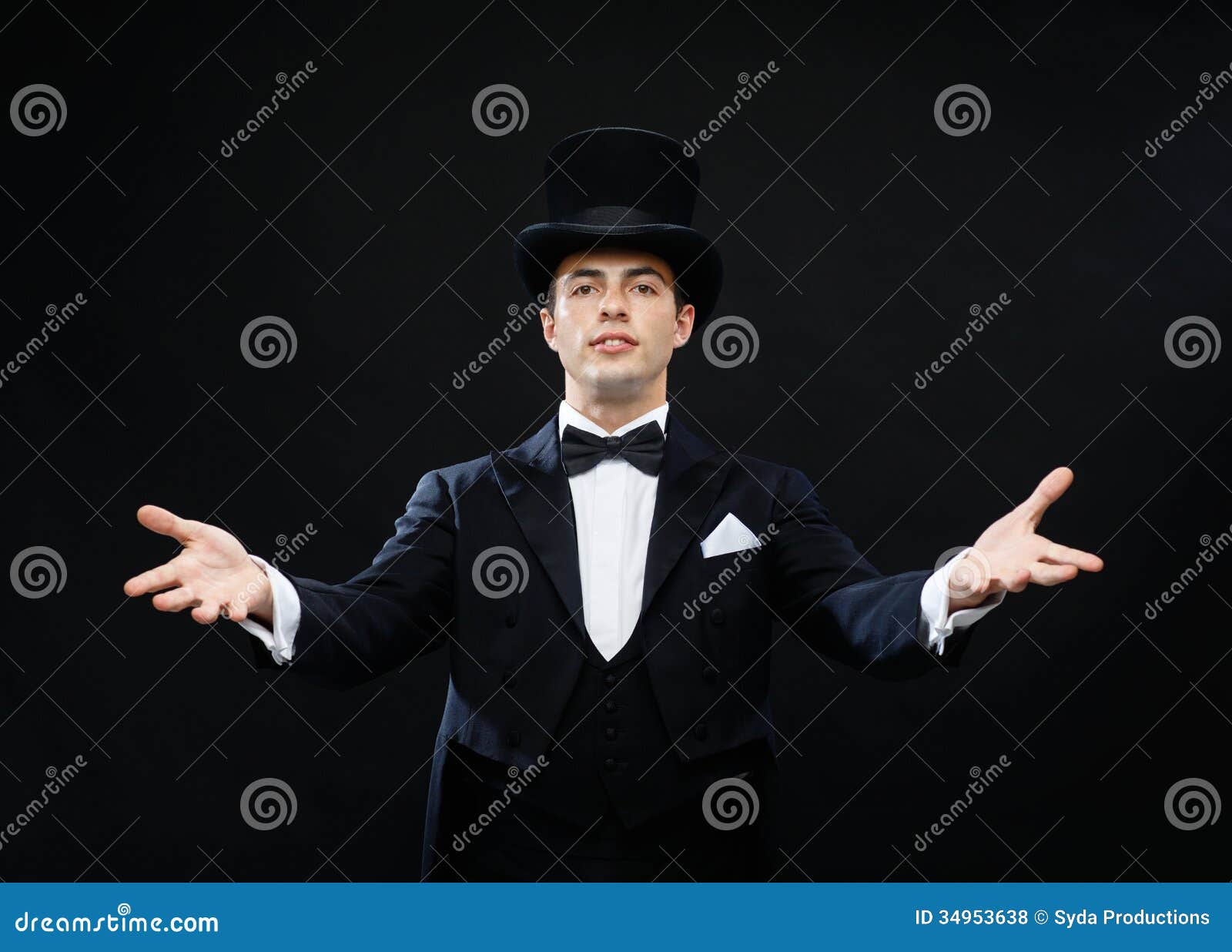 Magician in Top Hat Showing Trick Stock Photo - Image of magician ...