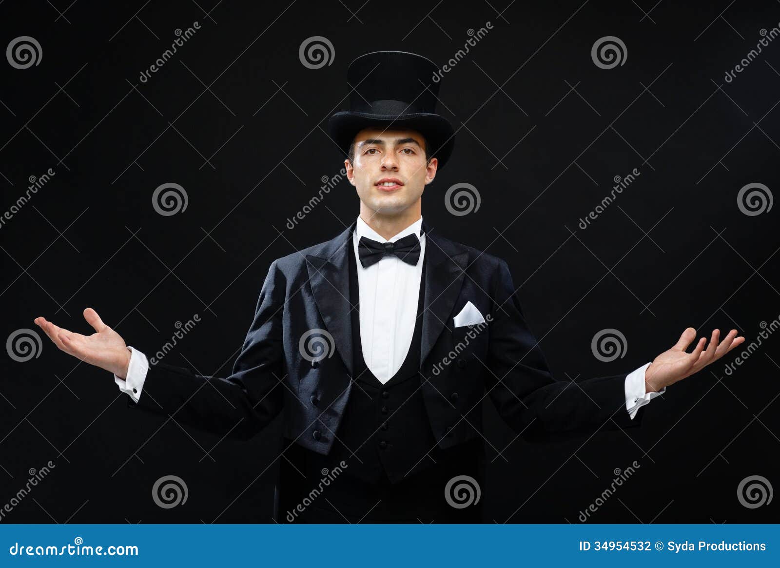 Magician in Top Hat Showing Trick Stock Photo - Image of hands ...