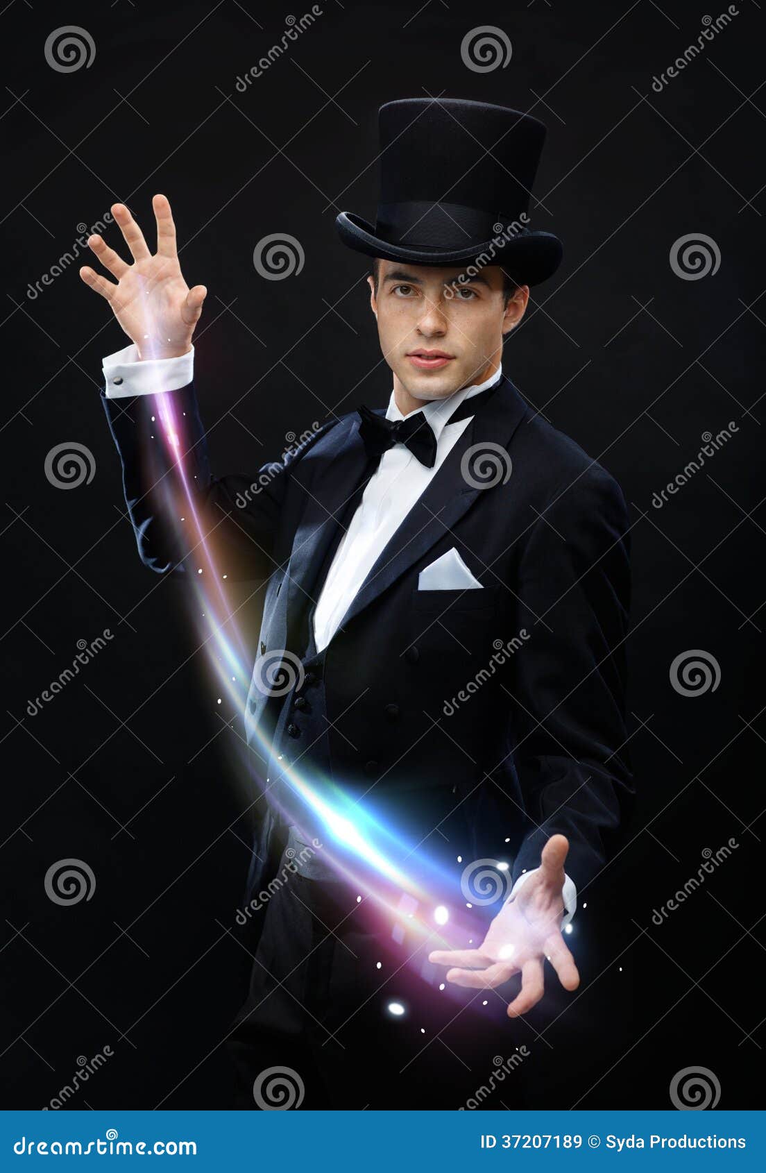 Magician in Top Hat Showing Trick Stock Image - Image of miracle, hands ...