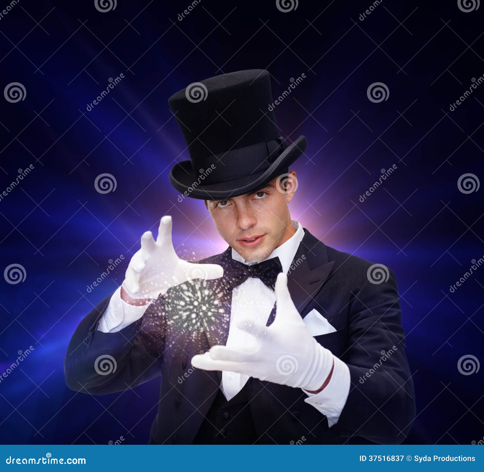 Magician in Top Hat Showing Trick Stock Image - Image of entertain ...