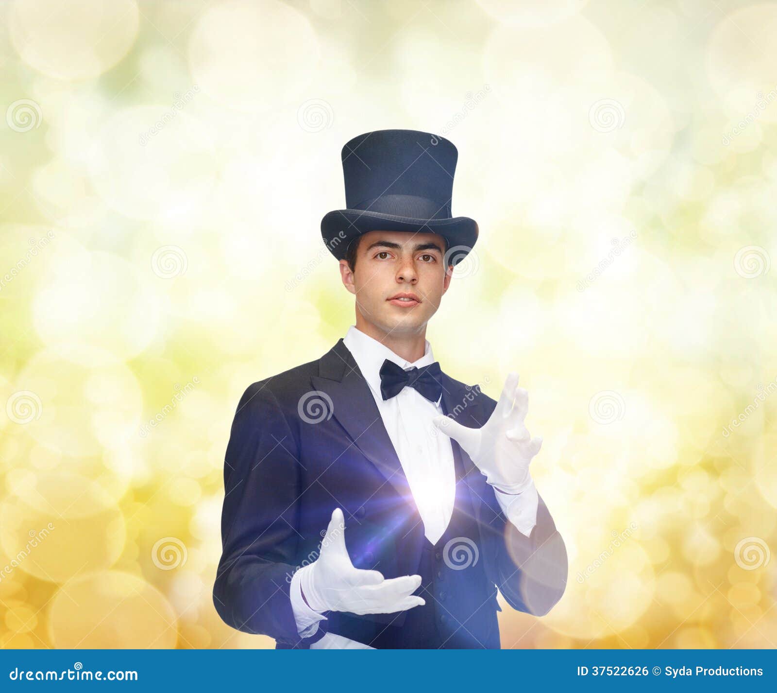 Magician in Top Hat Showing Trick Stock Photo - Image of performer ...