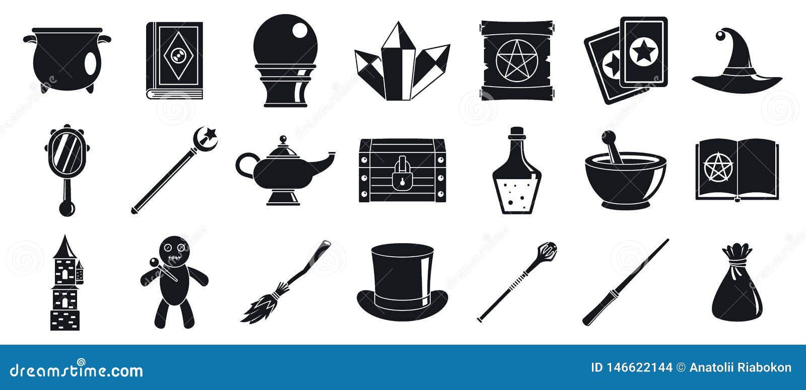 Magician Wizard Tools Icons Set, Simple Style Stock Vector ...