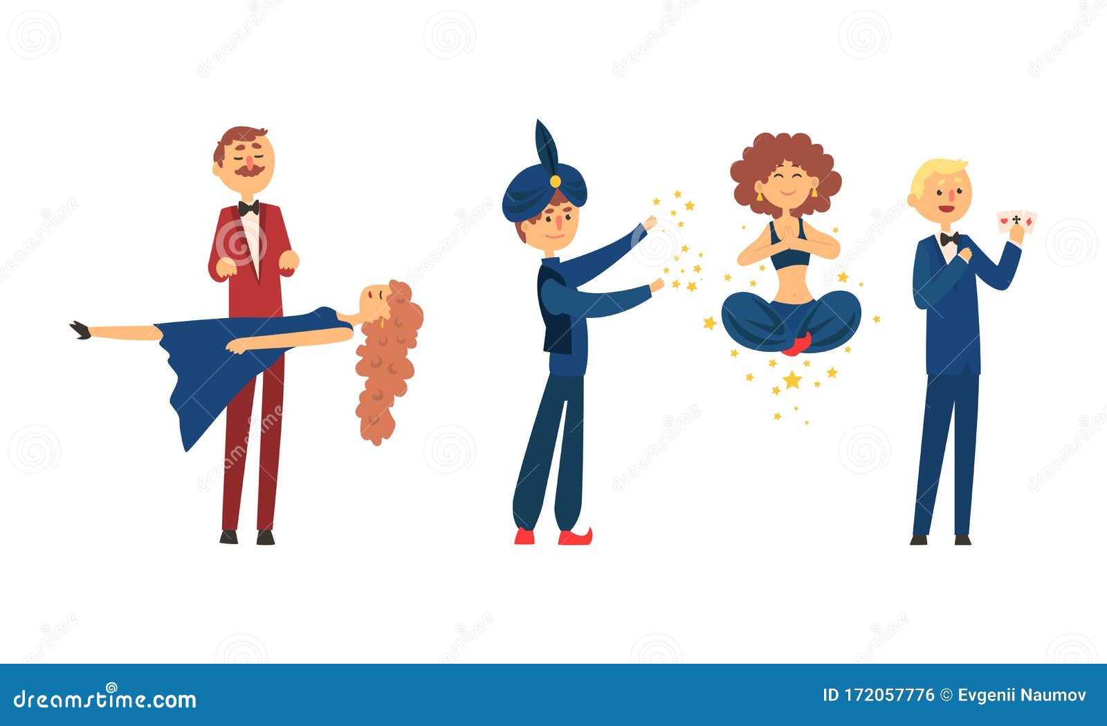 Magicians Performing Tricks Set, Circus Artists Characters Taking Part ...