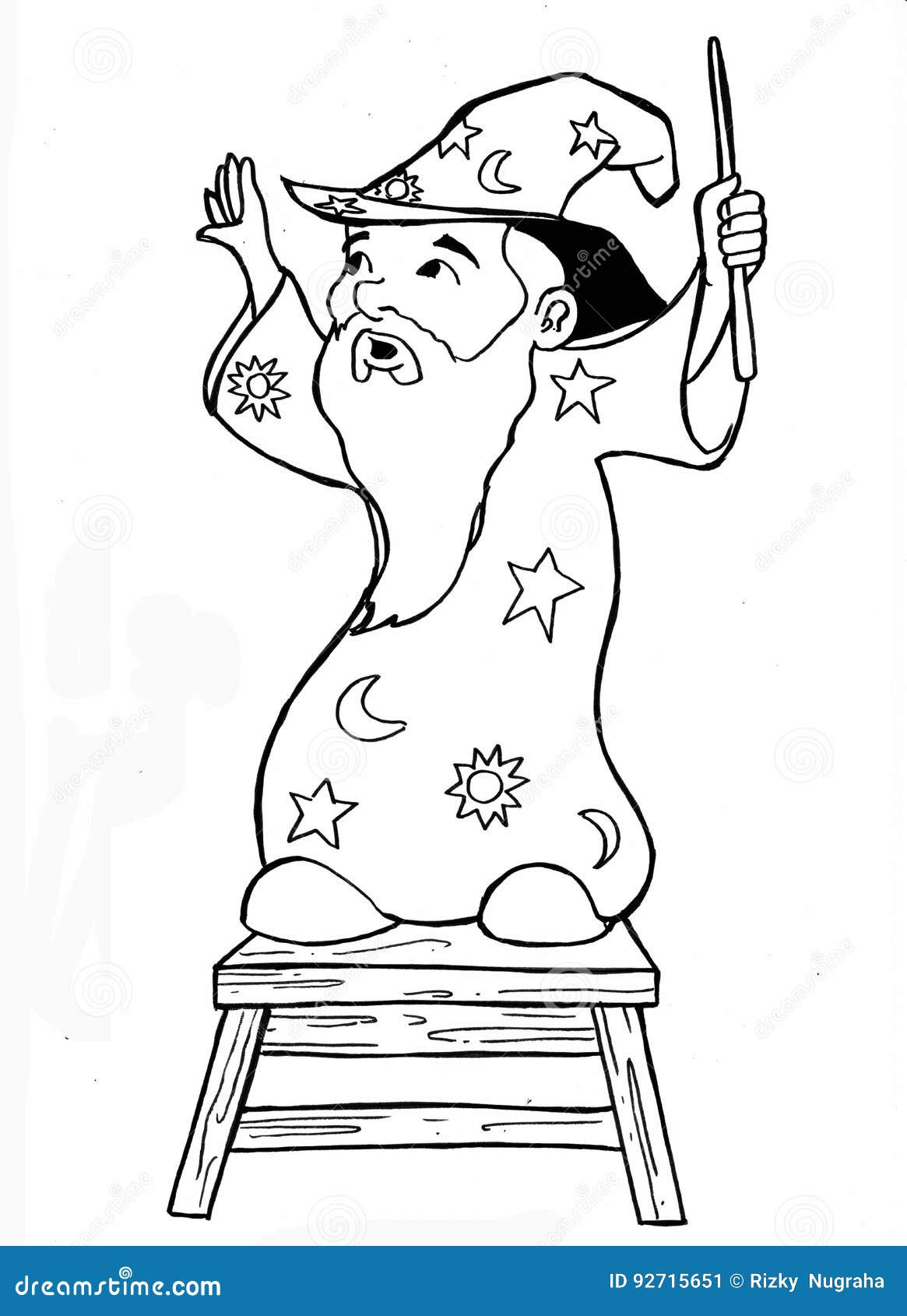 Magier Cartoon Pen Drawing stock abbildung. Illustration von dorf ...