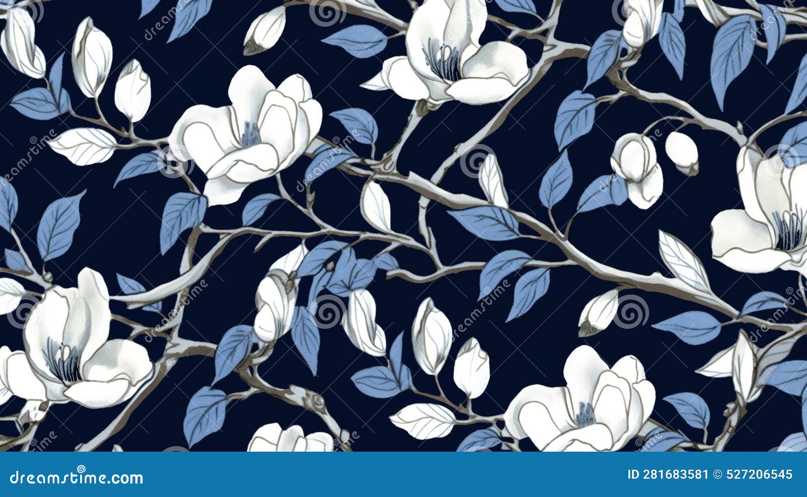 Magine Block Print Style Rendering Half-drop Repeat Pattern with Leaves ...
