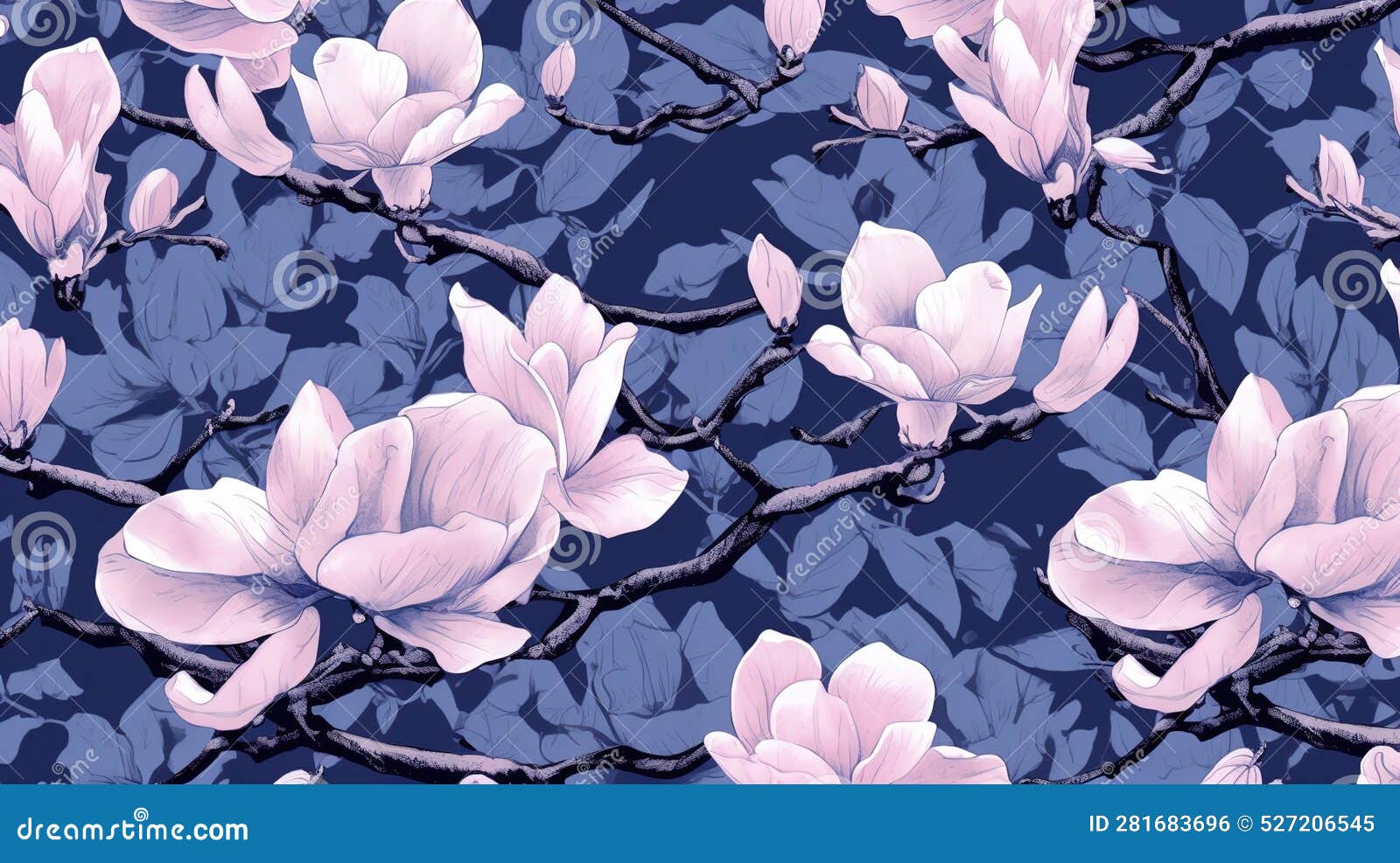 Magine Block Print Style Rendering Half-drop Repeat Pattern with Leaves ...