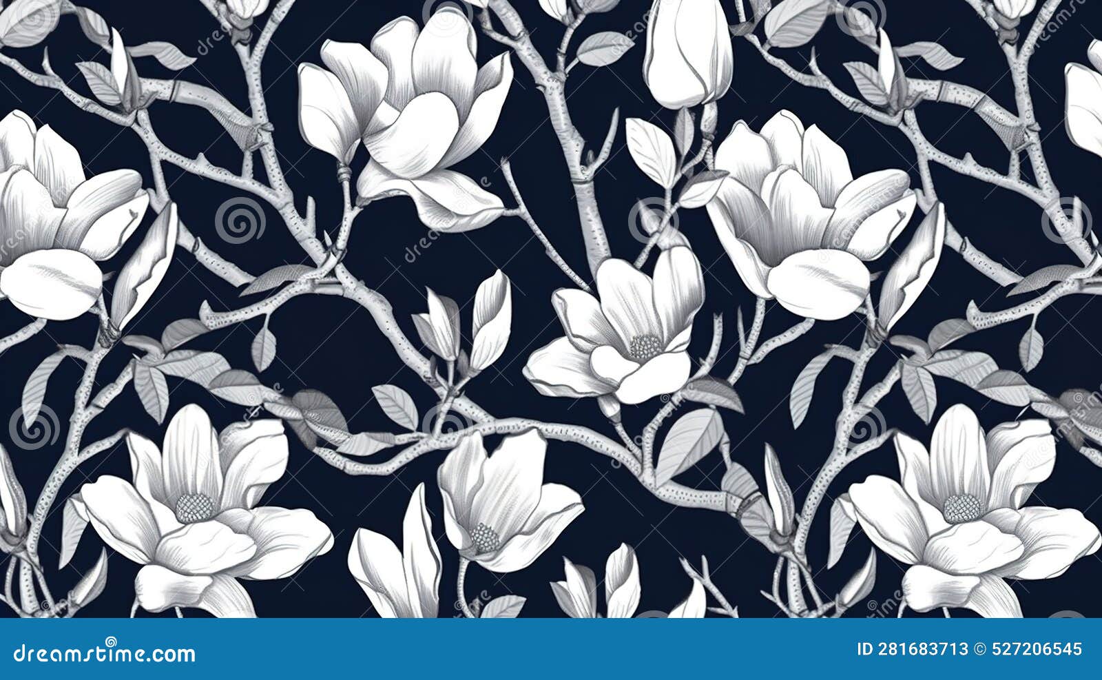 Magine Block Print Style Rendering Half-drop Repeat Pattern with Leaves ...