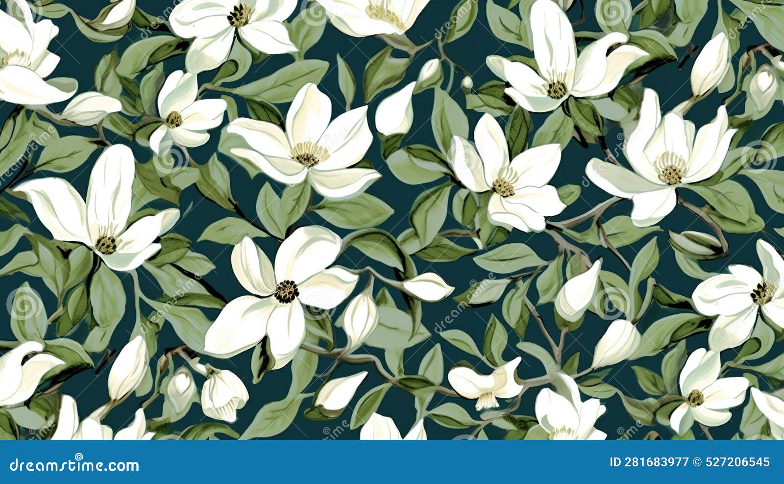 Magine Block Print Style Rendering Half-drop Repeat Pattern with Leaves ...