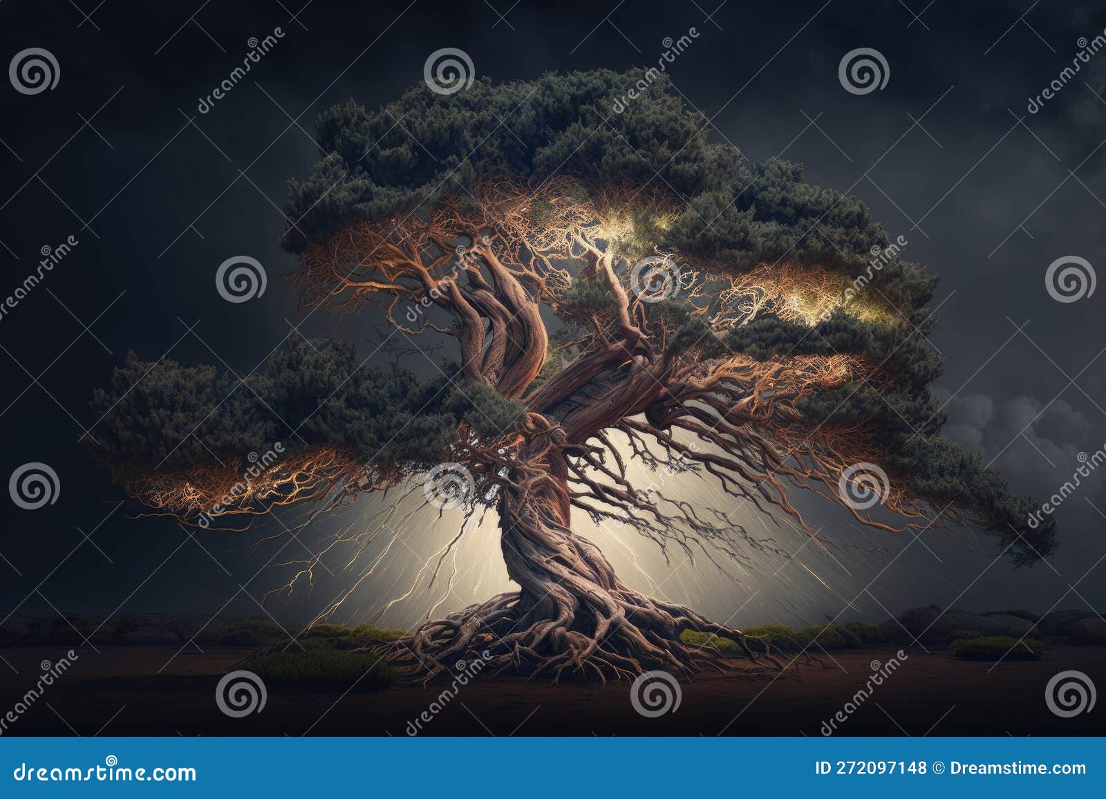 Maginficent Large Cedar Tree Lightning Dark Clouds Sky by Generative AI ...