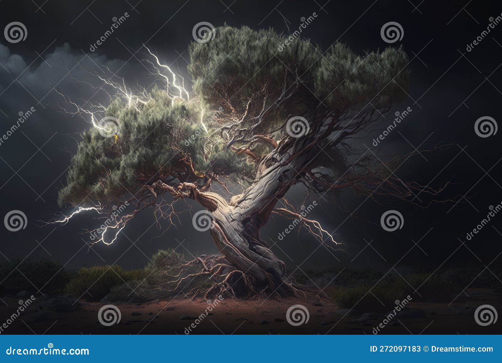 Maginficent Large Cedar Tree Lightning Dark Clouds Sky by Generative AI ...