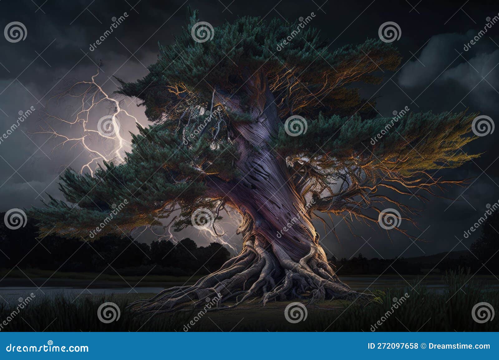 Maginficent Large Eastern Red Cedar Tree Lightning Dark Clouds Sky by ...