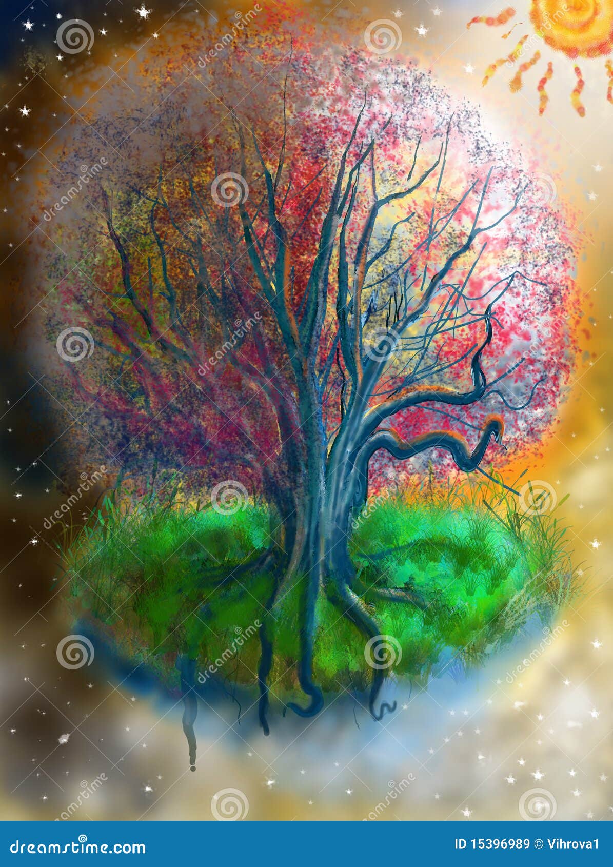 Magische boom stock illustratie. Illustration of blauw - 15396989