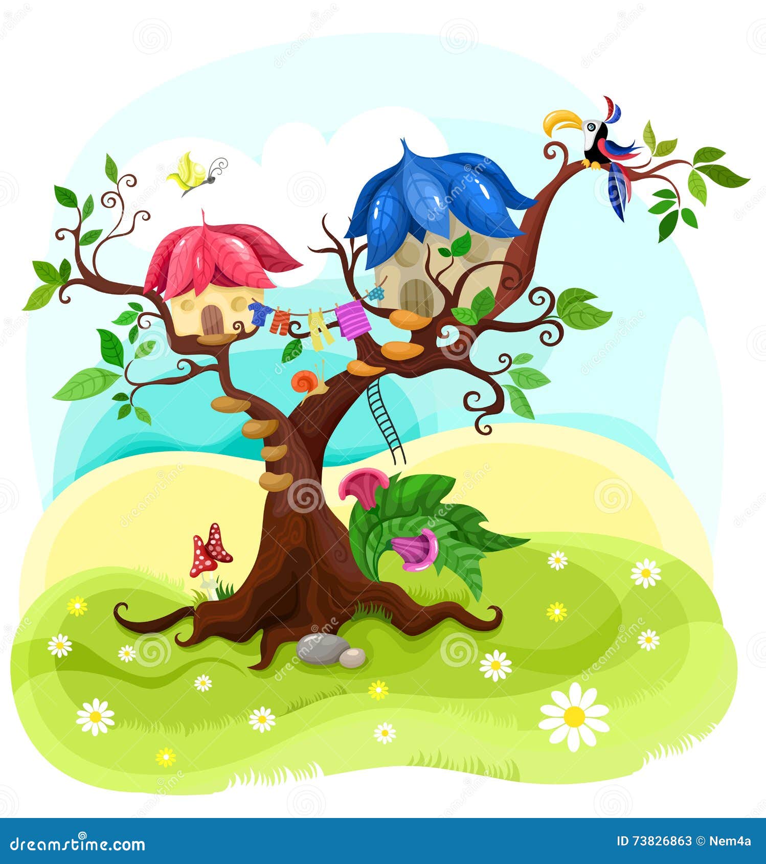 Magische boom vector illustratie. Illustration of kinderen - 73826863