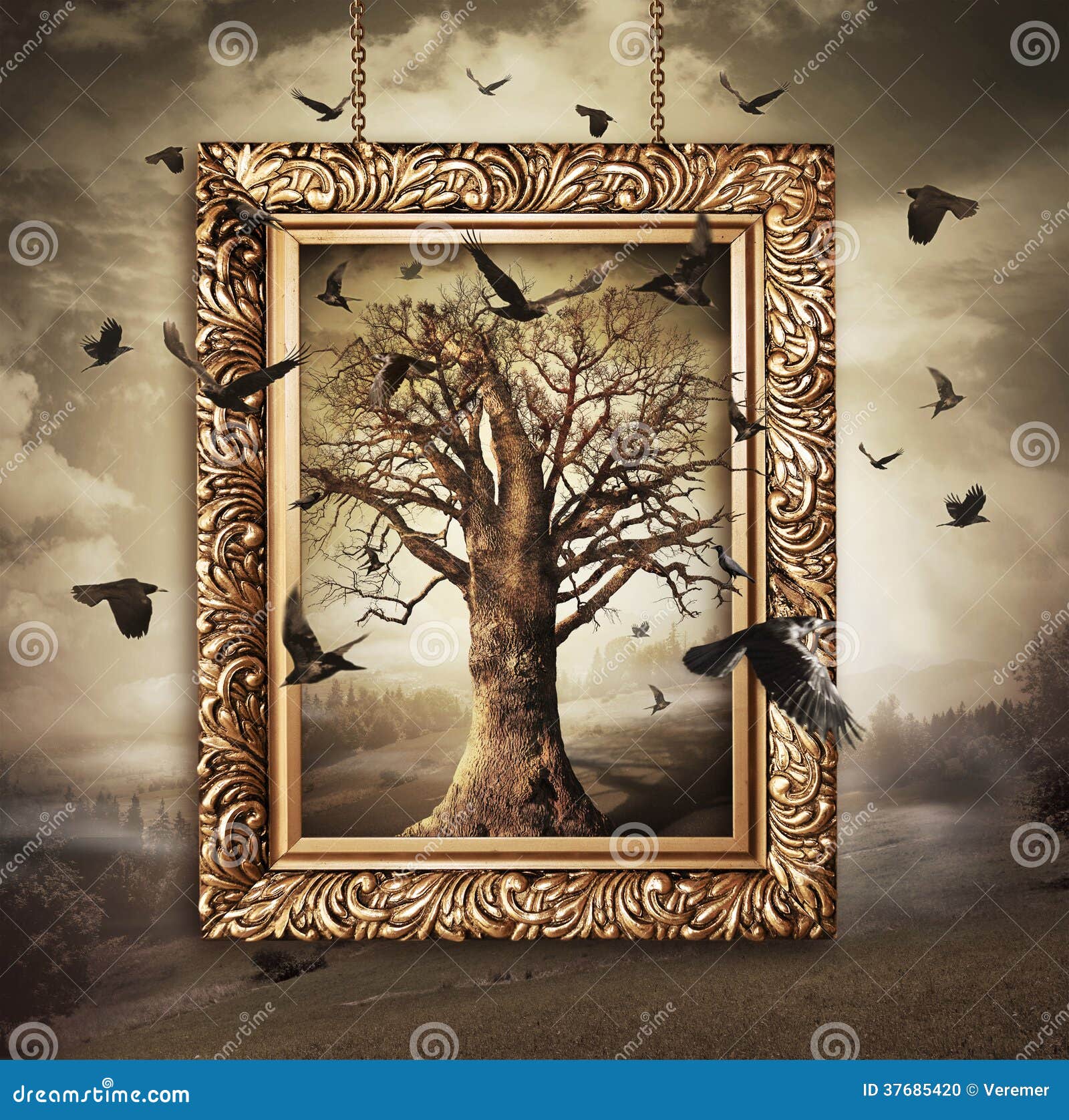 Magische Boom Met Vogels in Kader Stock Foto - Image of donker, hagel ...