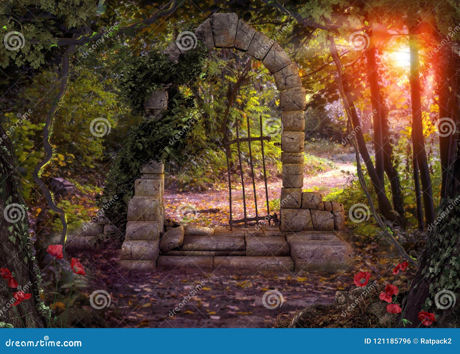 Magische Tor-Fantasie Forest Path Stockfoto - Bild von einsam, methode ...
