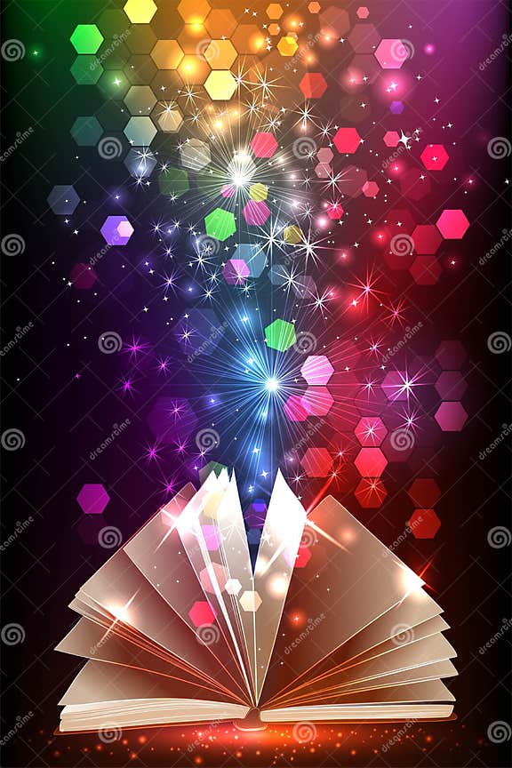 Magisches Buch mit Licht vektor abbildung. Illustration von plakat ...