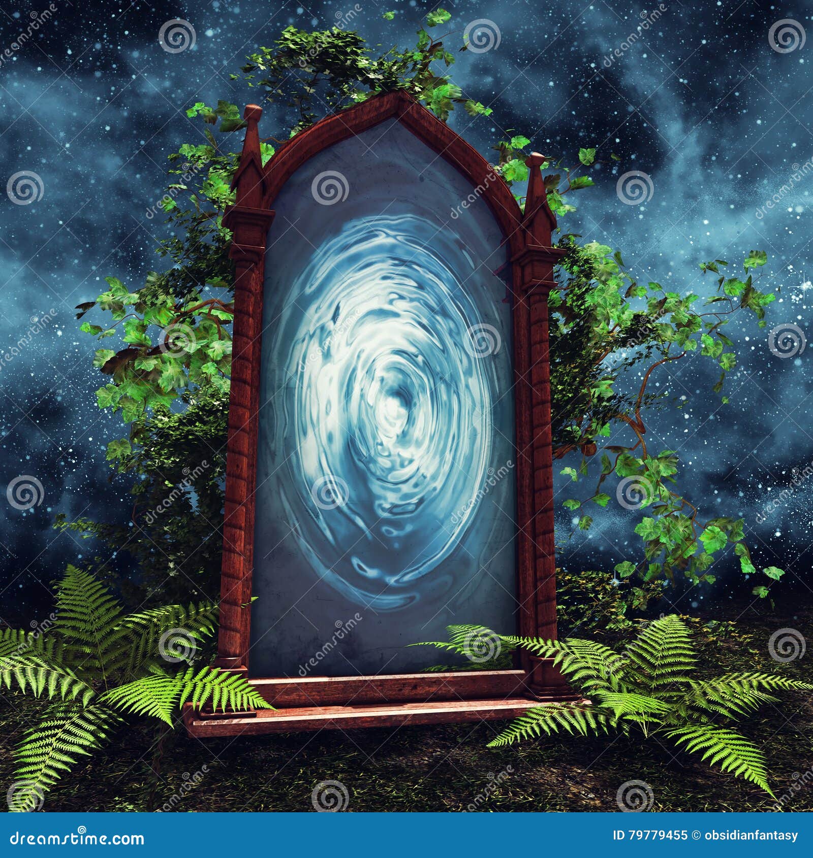 Magisches Portal Mit Grünpflanzen Stock Abbildung - Illustration von ...