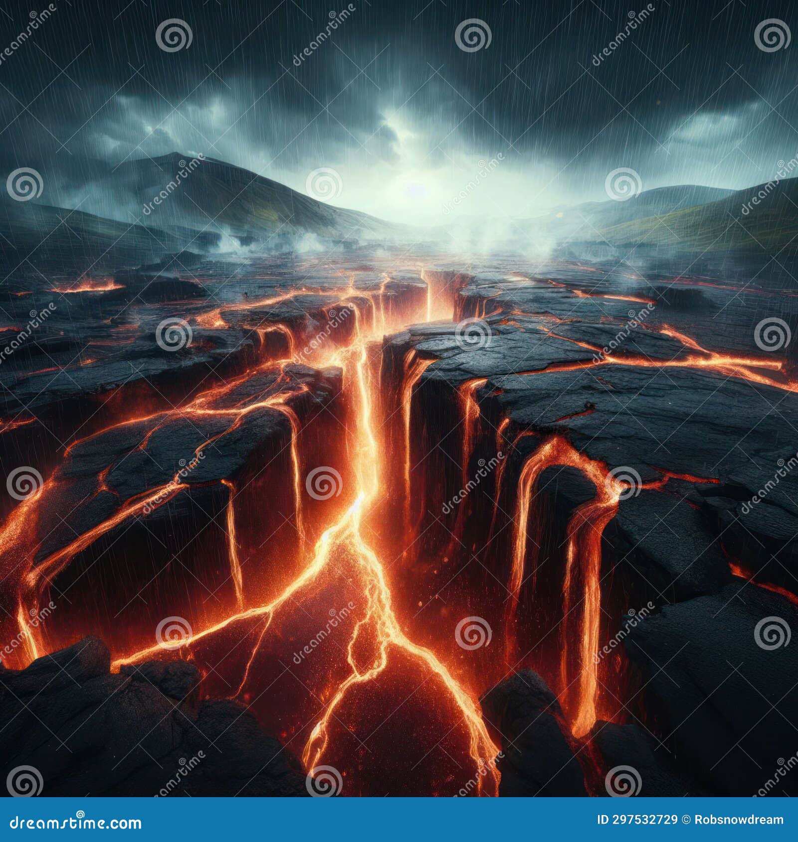 Magma Eruption Breaking through Surrounding Field Surface. Stock ...