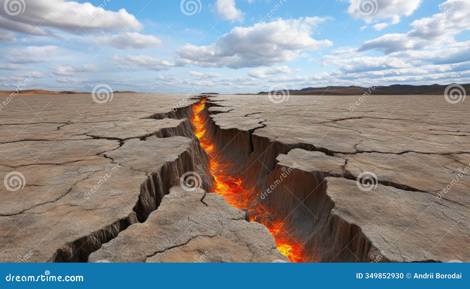 Magma Flowing through a Cracked Desert. Stock Illustration ...