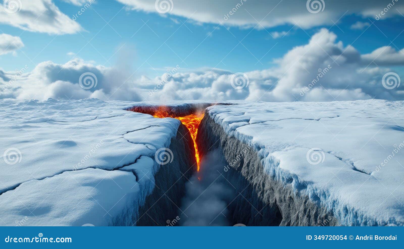 Magma Melting Snow in Mountain Rift. Stock Illustration - Illustration ...