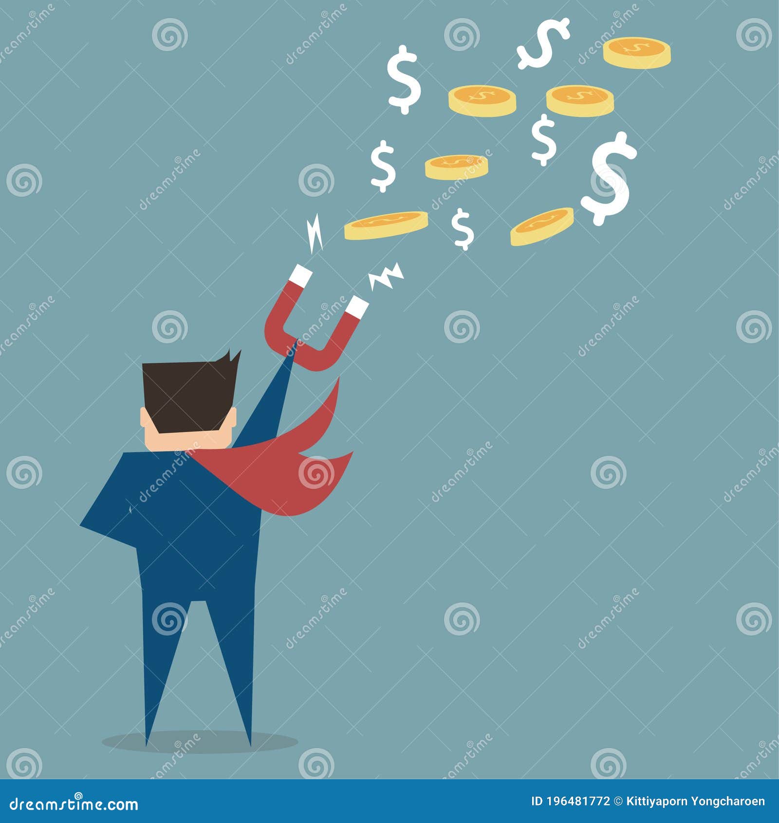 Business Man Use Magnet To Keep Money Falling,money Saving on Flat ...