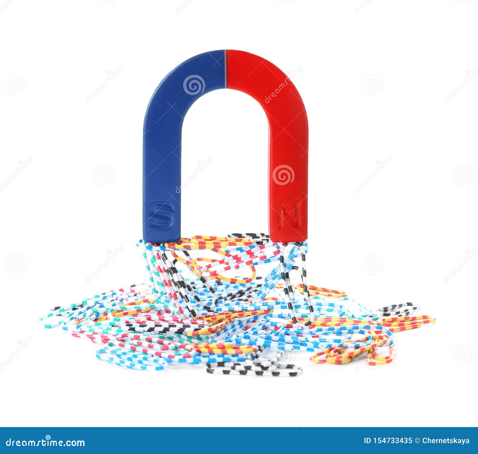 Magnet Attracting Paper Clips on White Stock Image - Image of marketing ...