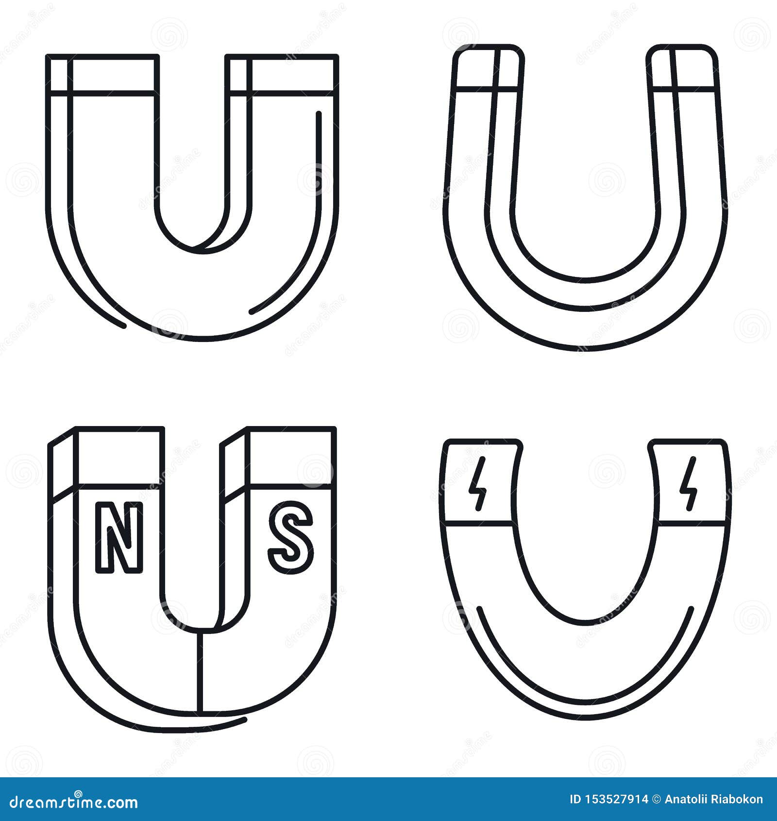 Magnet Attraction Icons Set, Outline Style Stock Vector - Illustration ...