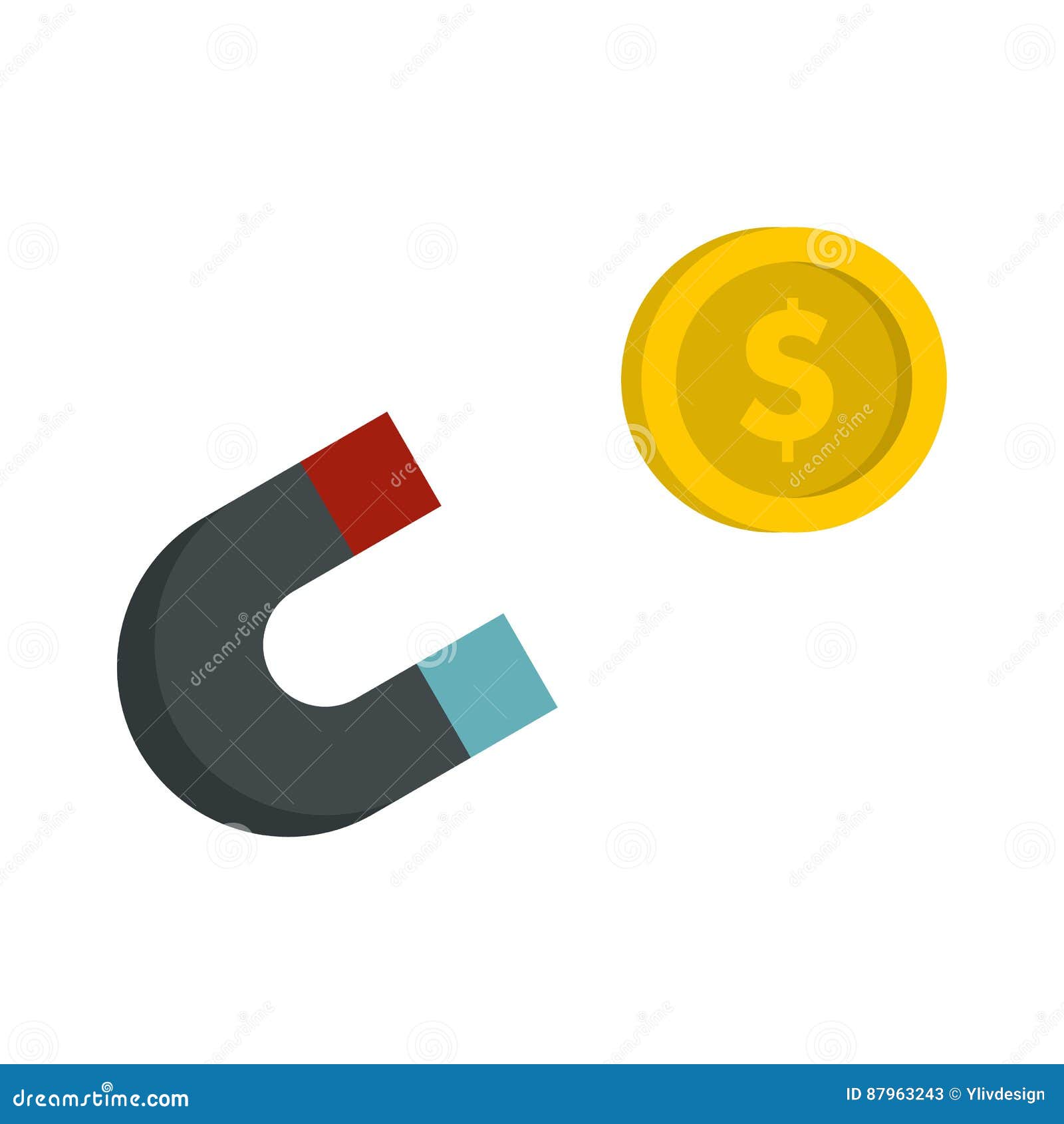 Magnet with Coin Icon, Flat Style Stock Vector - Illustration of ...