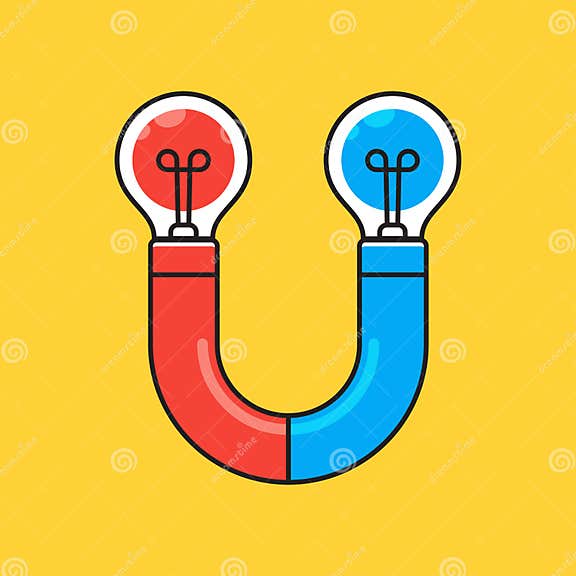 Magnet with a Light Bulb at Its Tip. Isolated Vector Illustration Stock ...