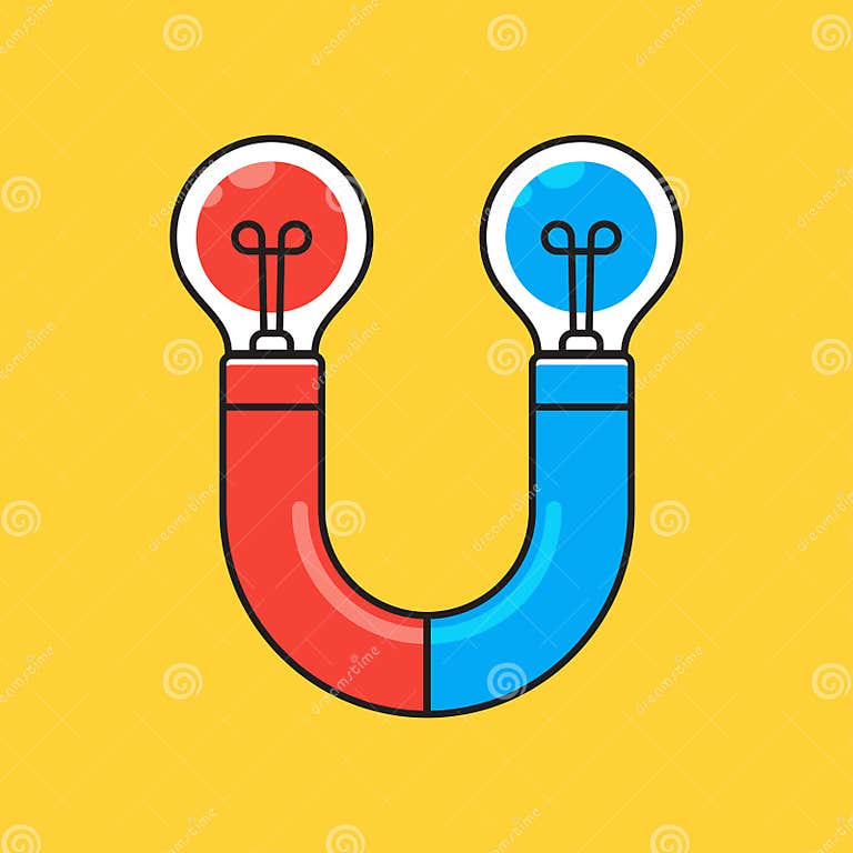 Magnet with a Light Bulb at Its Tip. Isolated Vector Illustration Stock ...