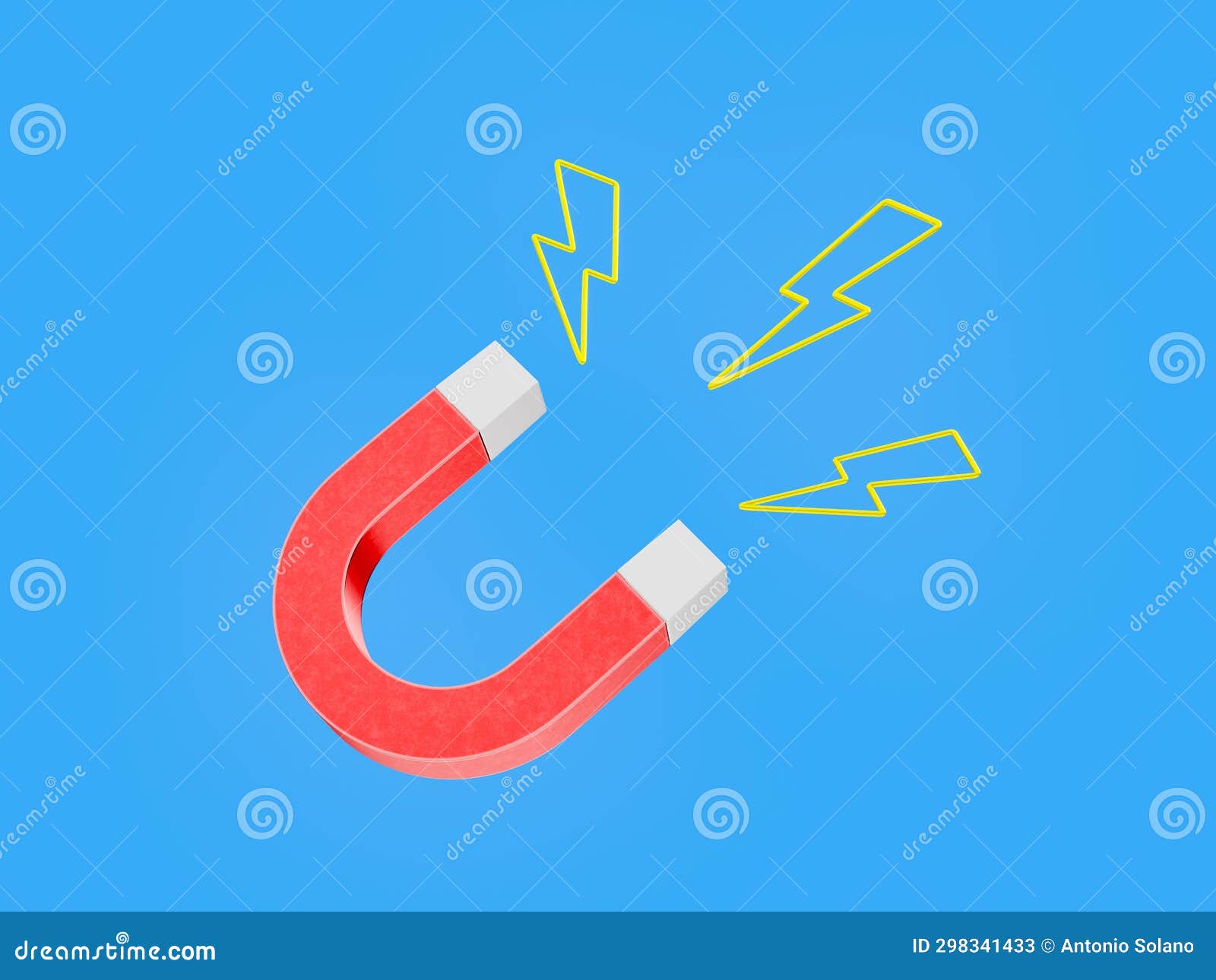 Magnet with Lightning Isolated on Blue Background Stock Illustration ...