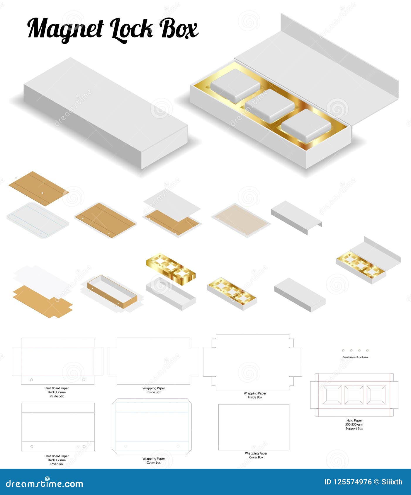 Rigid Magnet Box Template 3d Mockup With Dieline Cartoon Vector ...