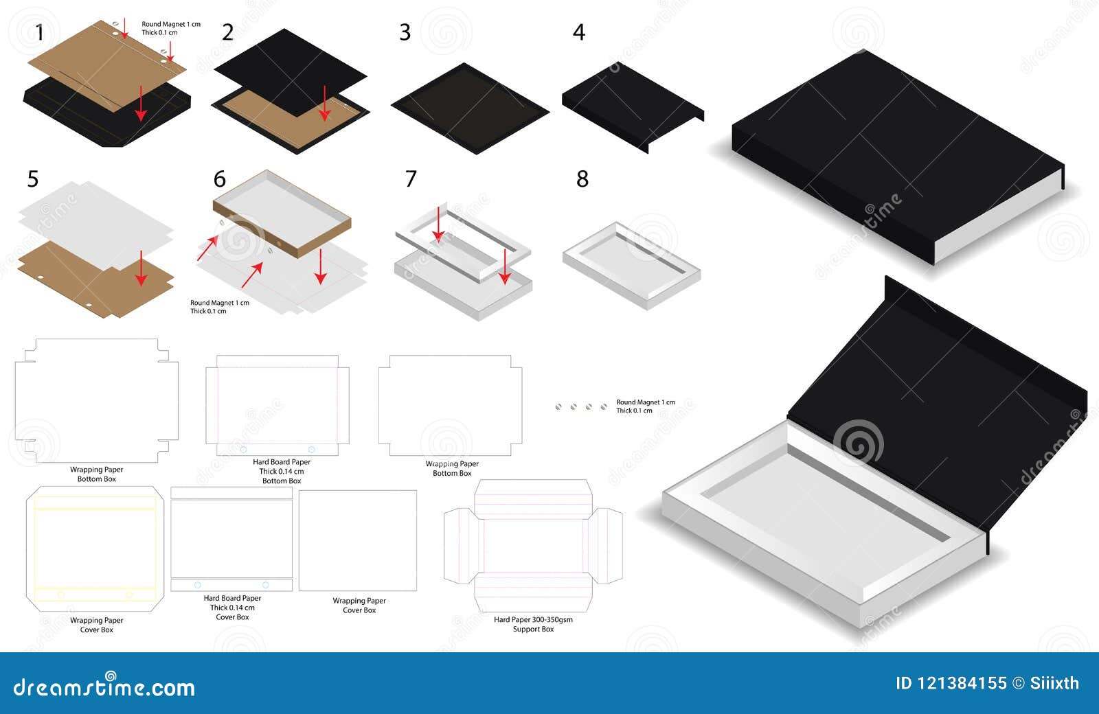 Magnetic Rigid Luxury Box, Custom Rigid Boxes Dieline Template Stock ...