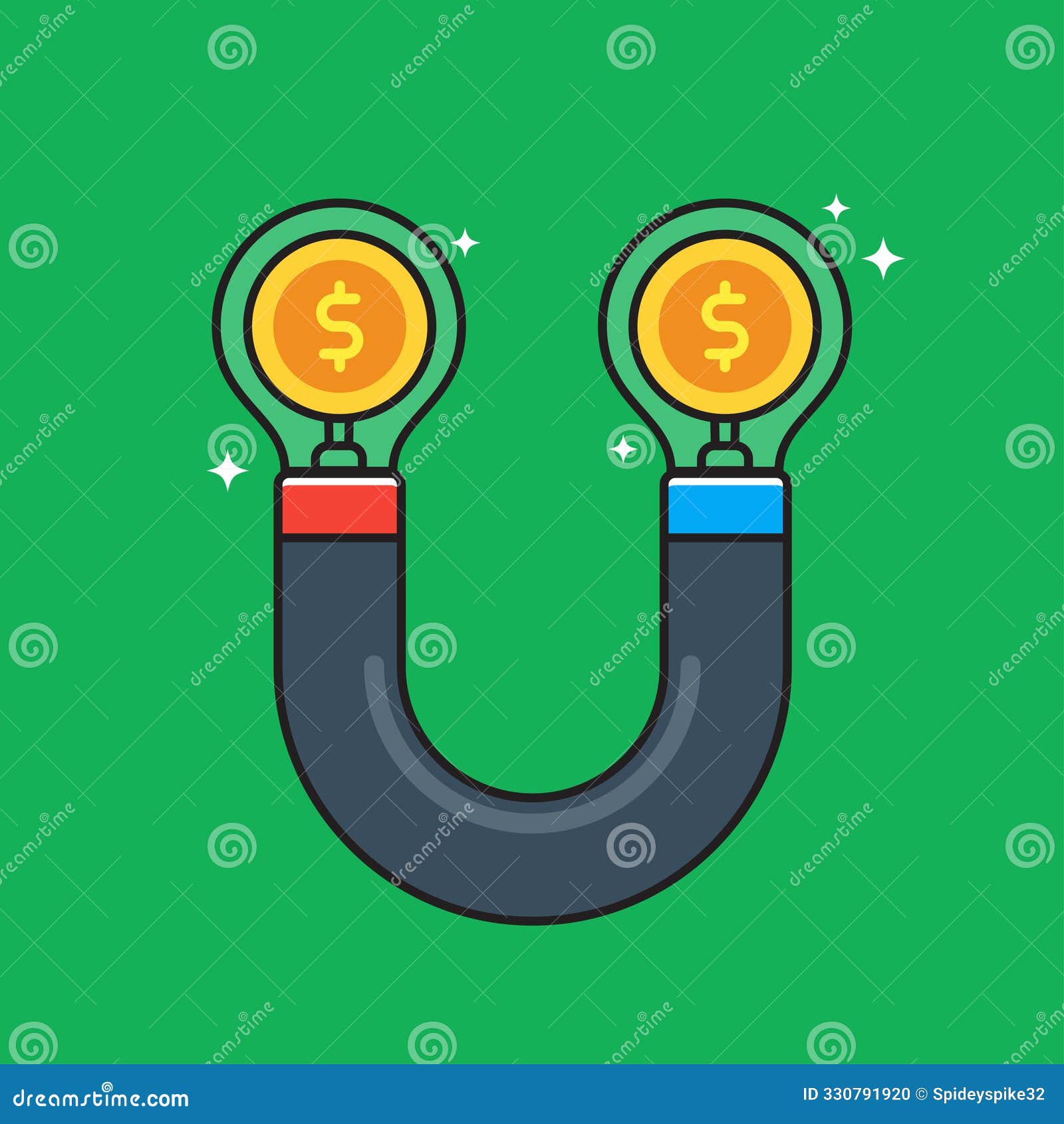 Magnet with a Money Bulb at Its Tip. Isolated Vector Illustration Stock ...