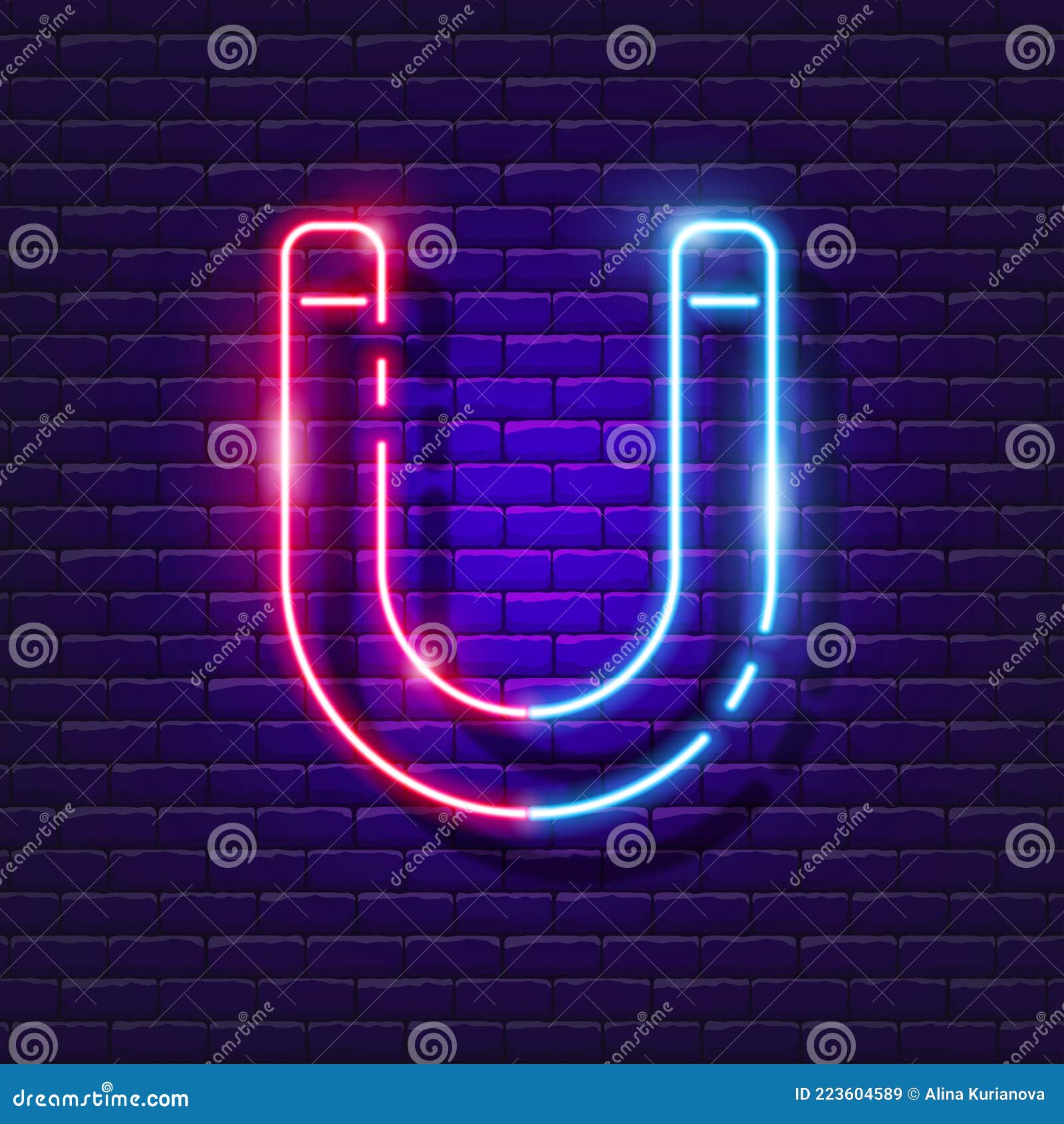 Magnet Neon Sign. Physics Lesson Glowing Sign. Vector Illustration for ...