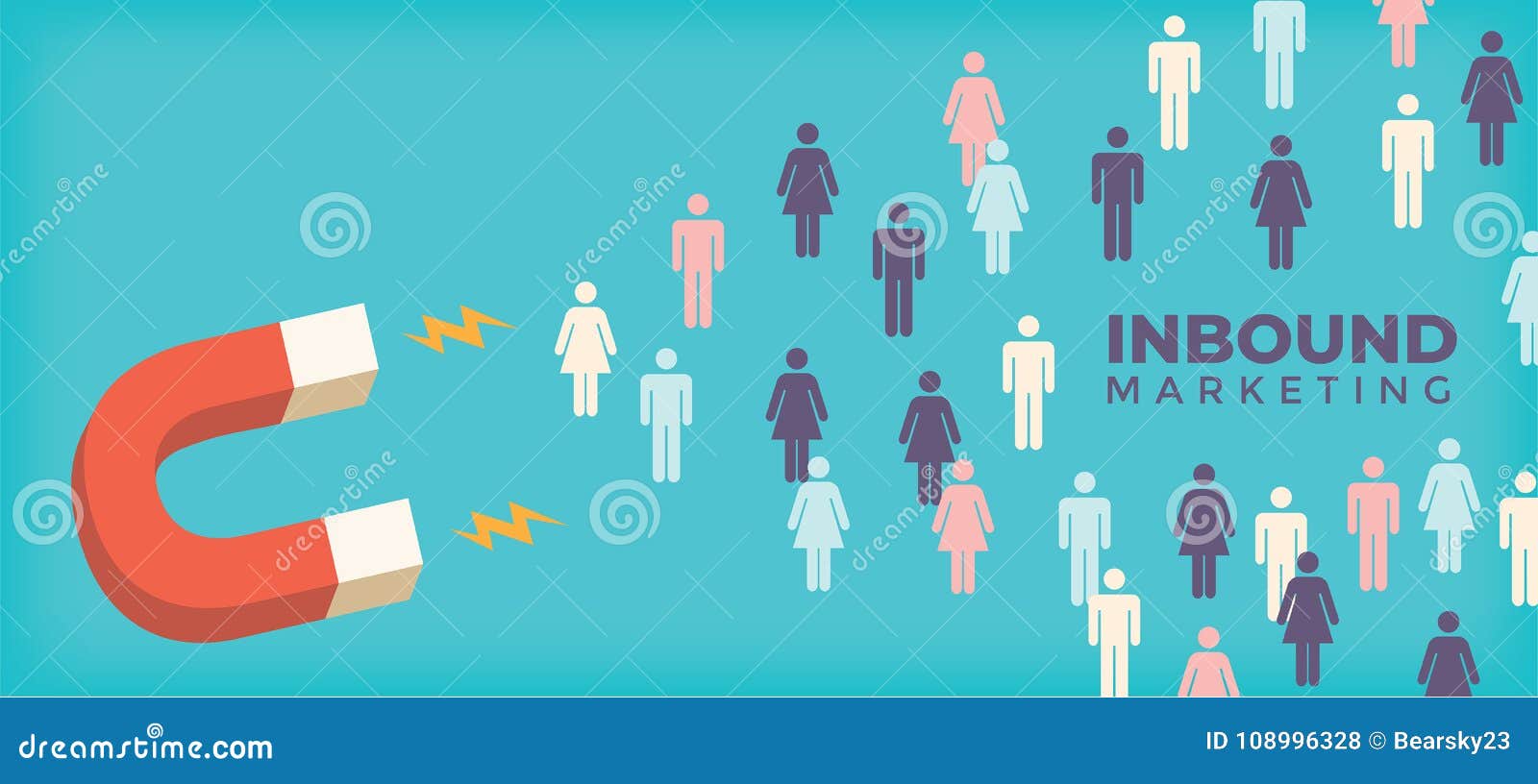 Magnet Pulling People for Inbound Lead Generation for Digital Ma Stock ...