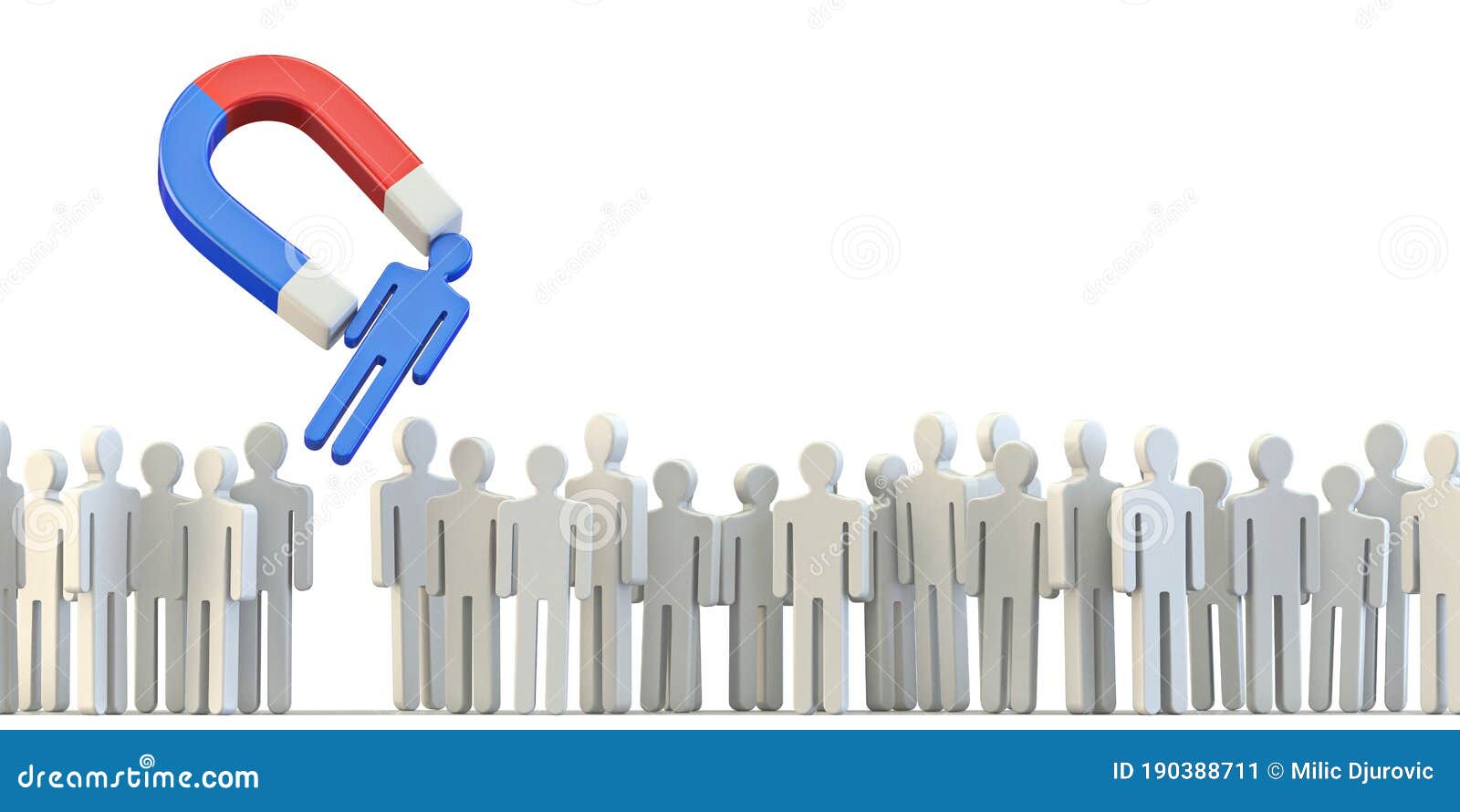 Magnet Pulls Blue Human Figure 3D Stock Illustration - Illustration of ...