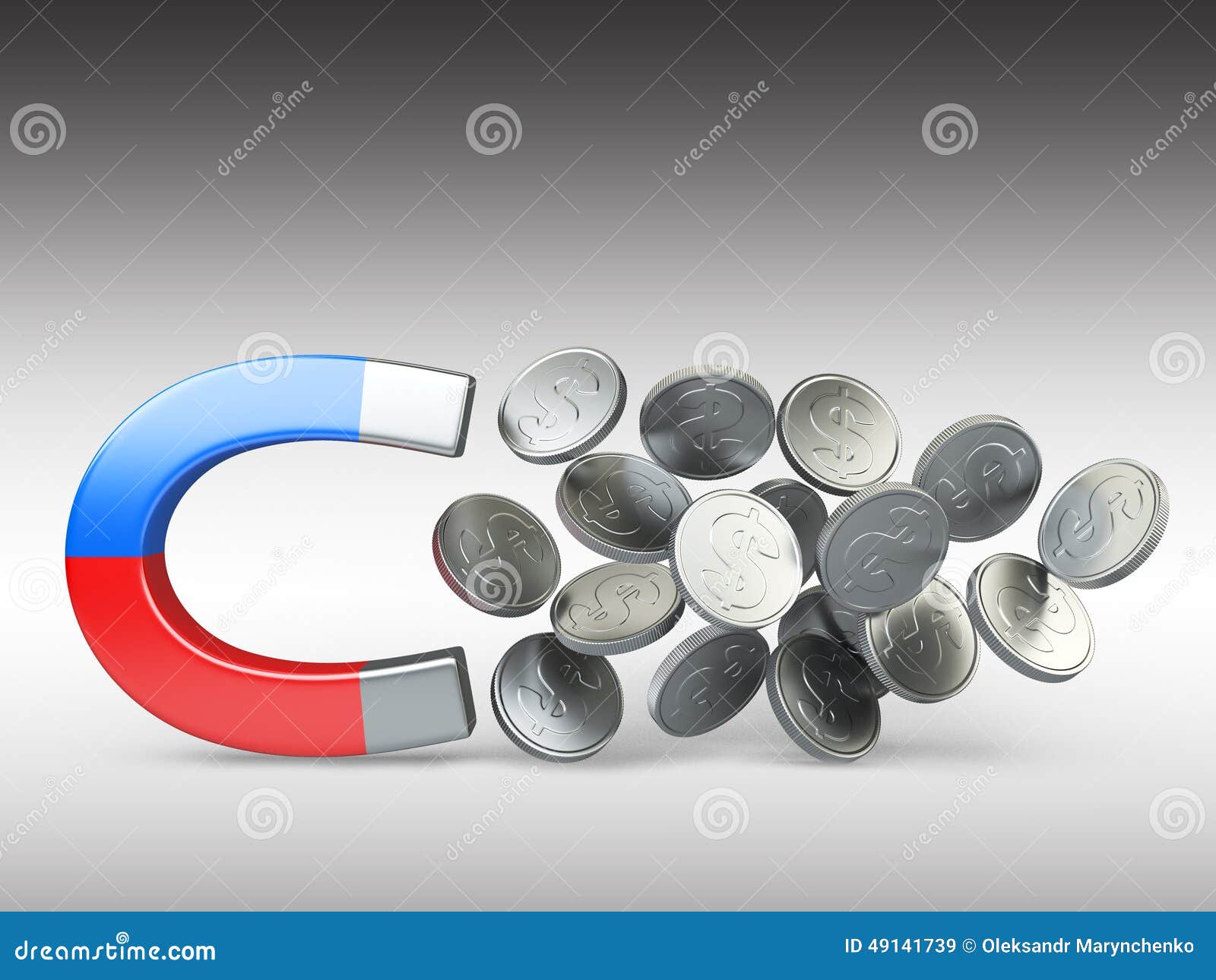 Magnet with silver coins stock illustration. Illustration of silver ...