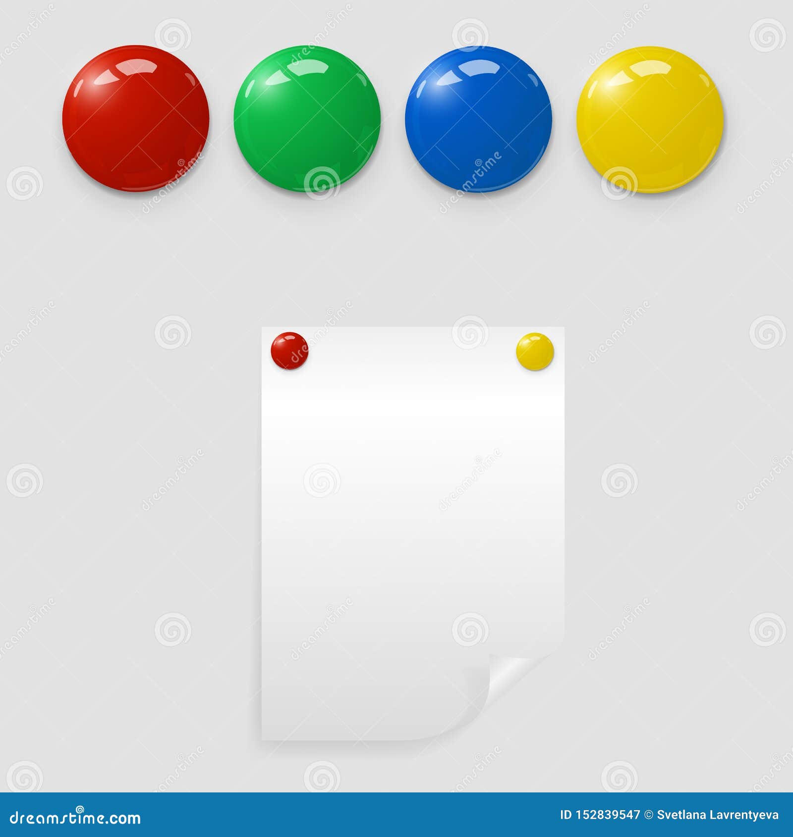 Magnetic Buttons of Different Colors. Empty Sheet of Paper on Magnets ...