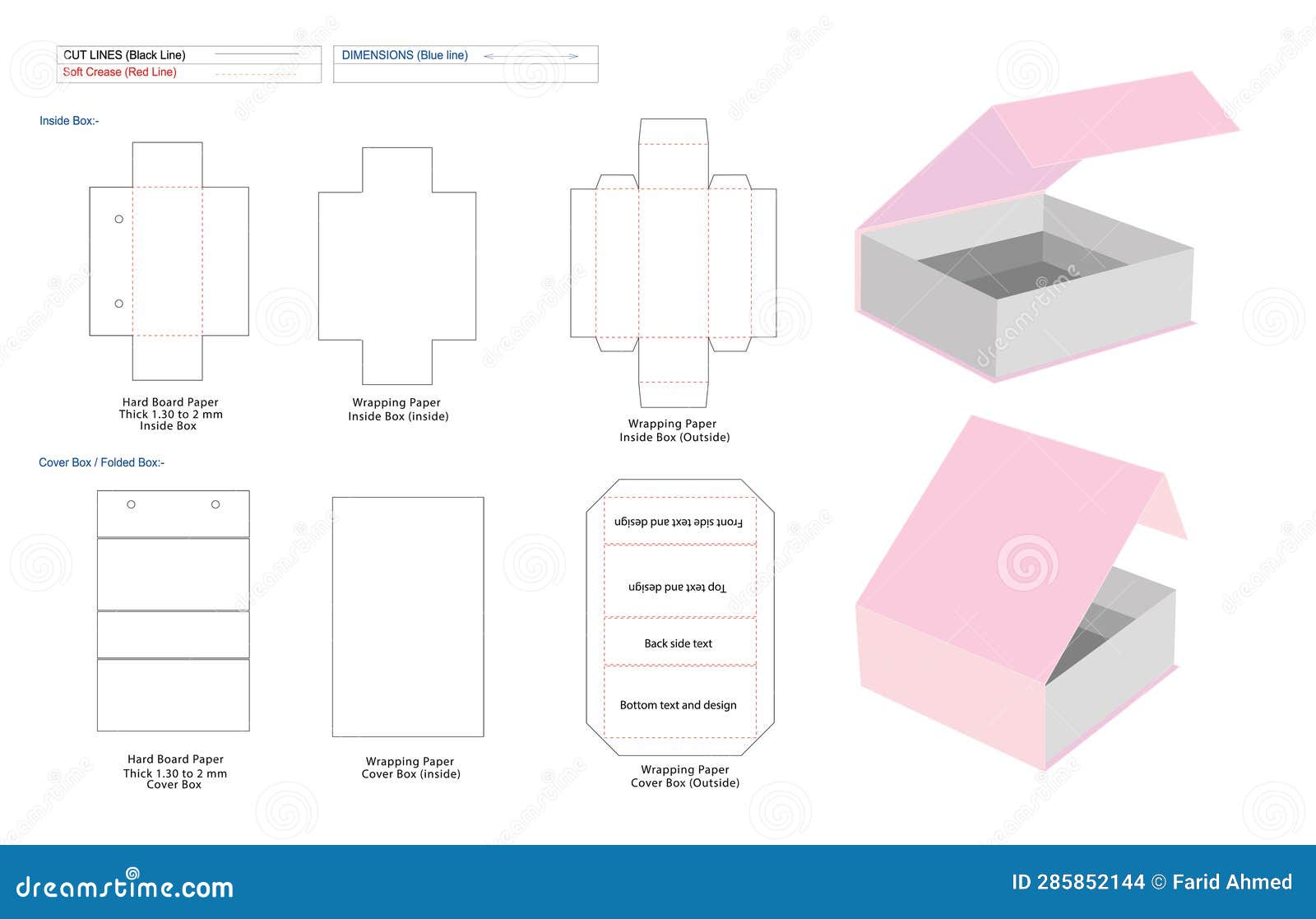 Magnetic Closure Rigid Box Dieline Template Stock Vector - Illustration ...