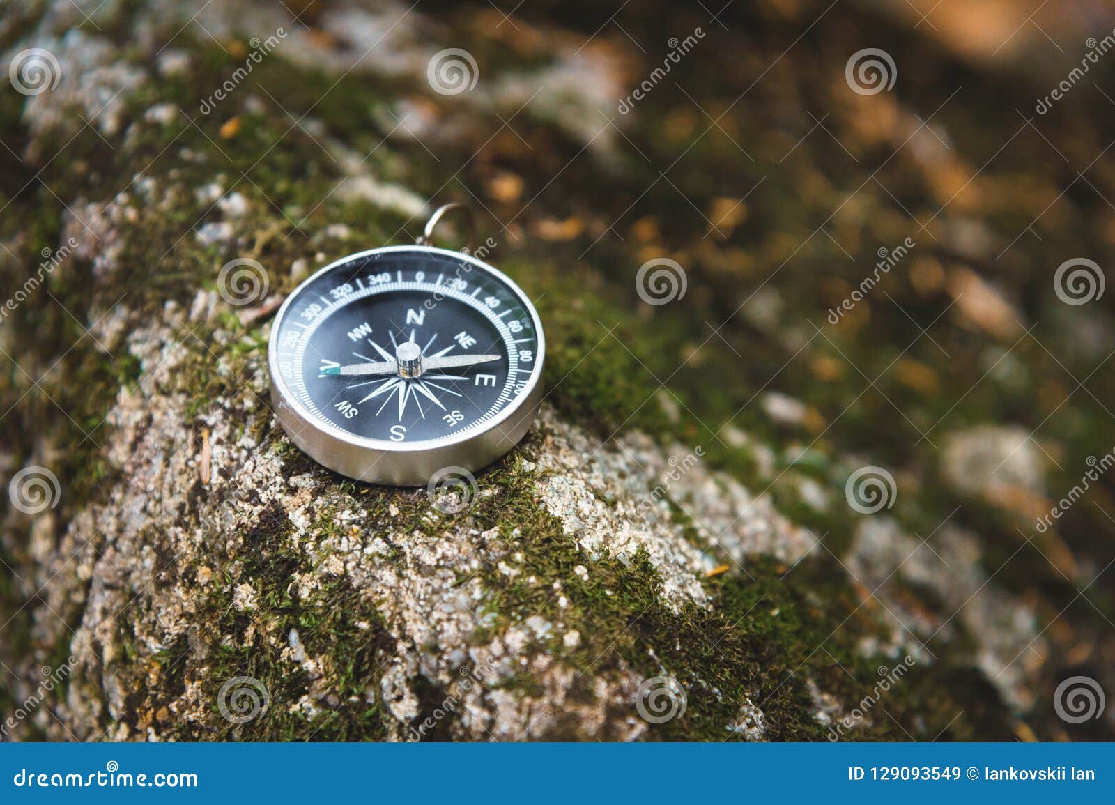 Magnetic Compass with a Black Dial on a Wild Stone Covered with Green ...