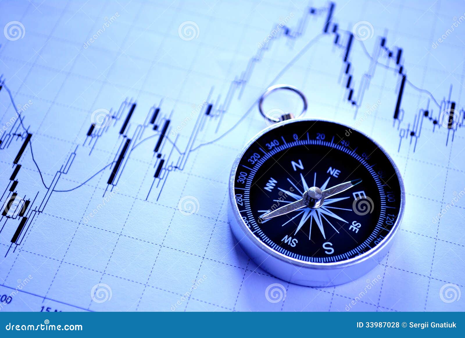 Magnetic Compass on a Graph Stock Photo - Image of business, growth ...