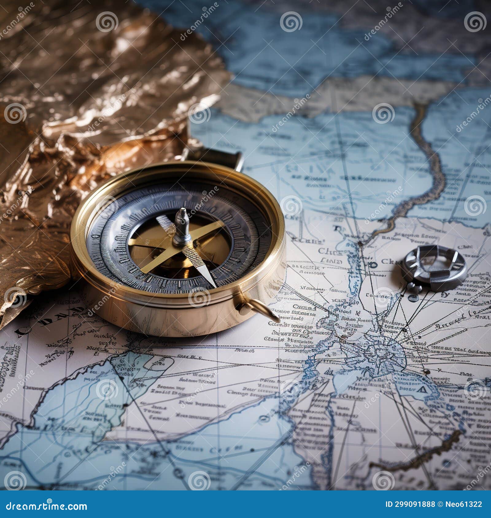 A Magnetic Compass Lies on a Weathered Map Generative AI Stock ...